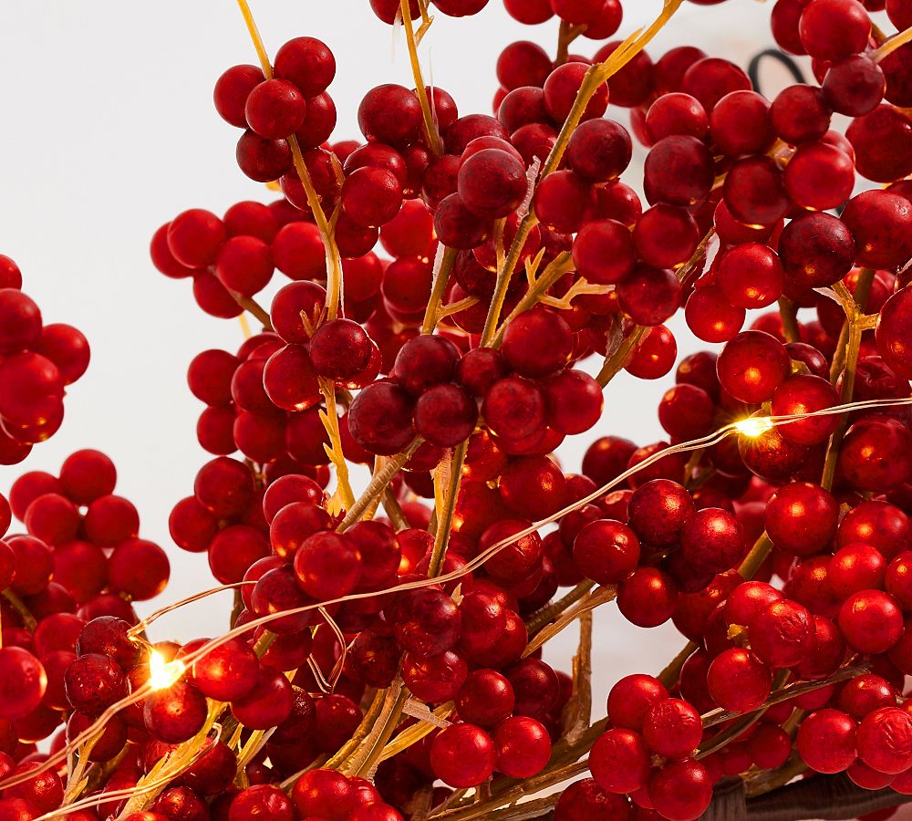 Lit Faux Red Berry Wreath & Garland | Pottery Barn