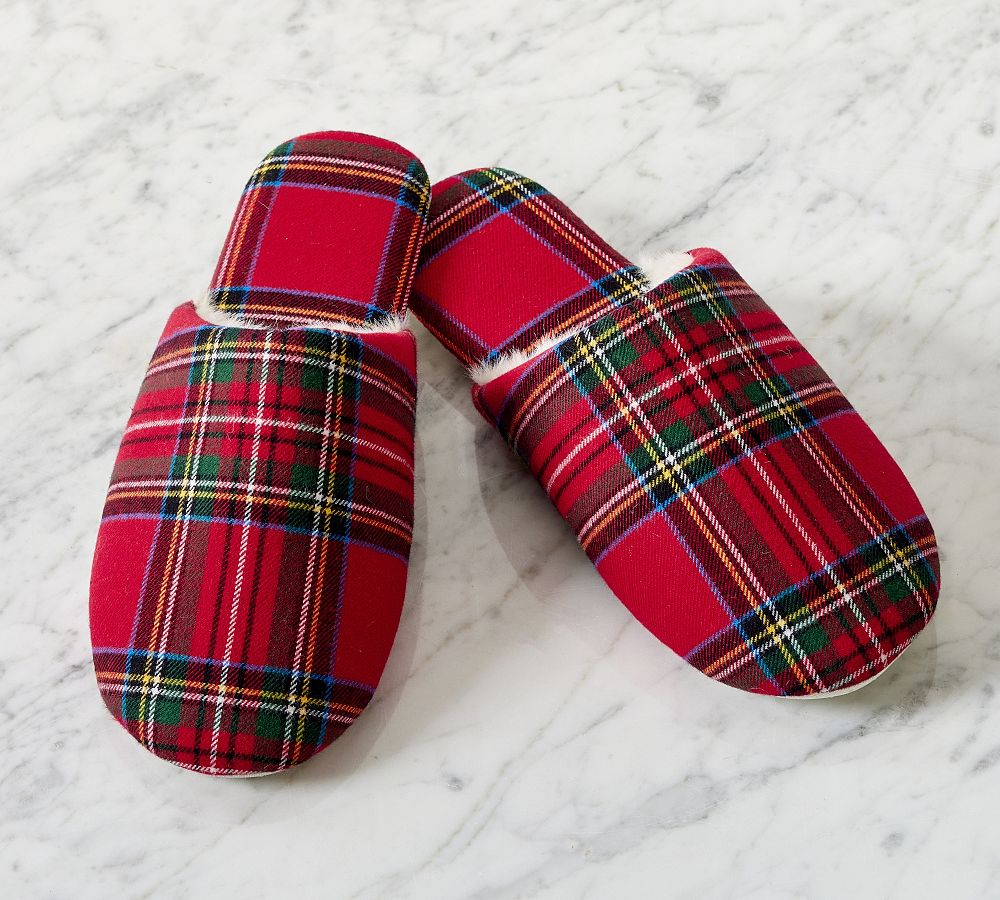 Stewart Plaid Yarn Dye Flannel Slippers | Pottery Barn