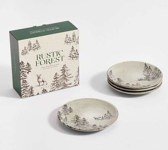 Rustic Forest Stoneware Appetizer Plates - Set of 4 | Pottery Barn
