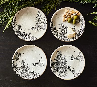 Rustic Forest Stoneware Appetizer Plates - Set of 4 | Pottery Barn