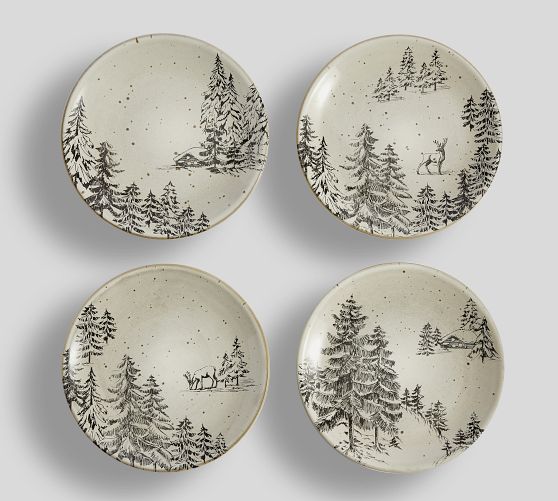 Rustic Forest Stoneware Appetizer Plates - Set of 4 | Pottery Barn