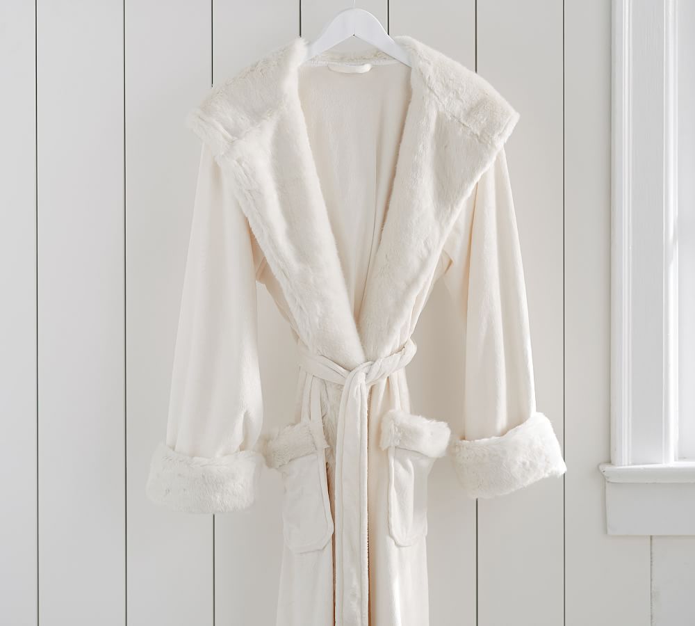 Faux Fur Hooded Bath Robe - Ivory Alpaca | Pottery Barn