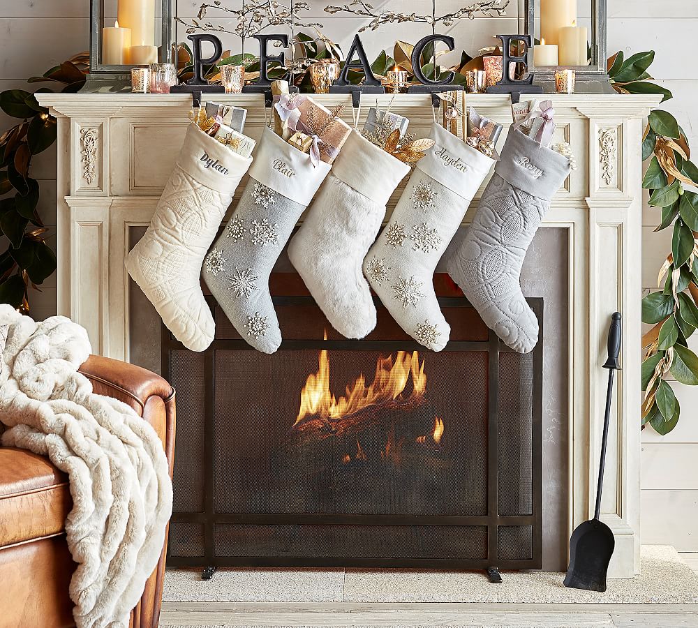 Beaded Snowflake Stockings | Pottery Barn