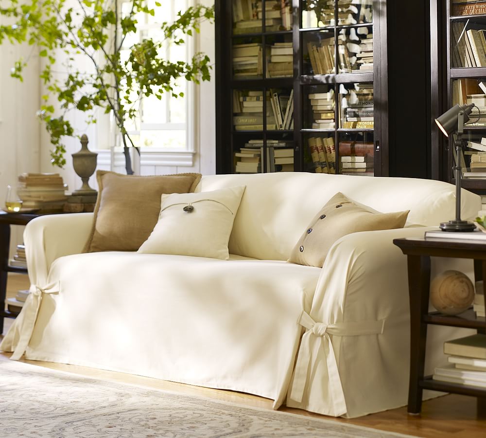 Tie-Arm Loose-Fit Slipcover - Twill | Pottery Barn