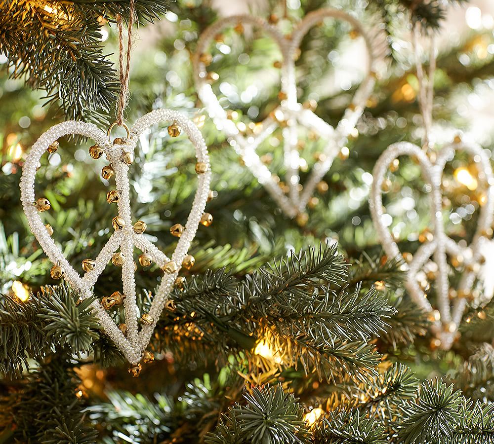 Jingle Bell Peace Sign Heart Christmas Ornament | Pottery Barn