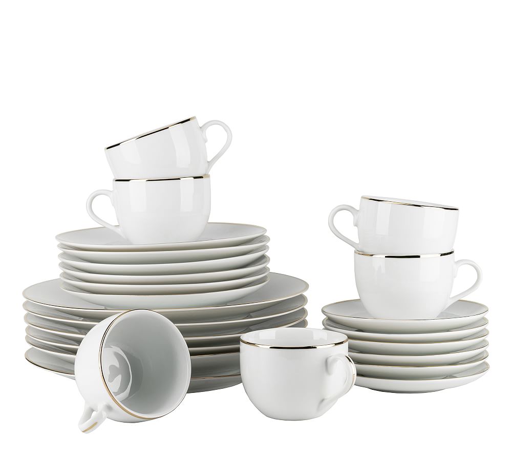 Metallic Rim Coupe Porcelain 24-Piece Dinnerware Set | Pottery Barn