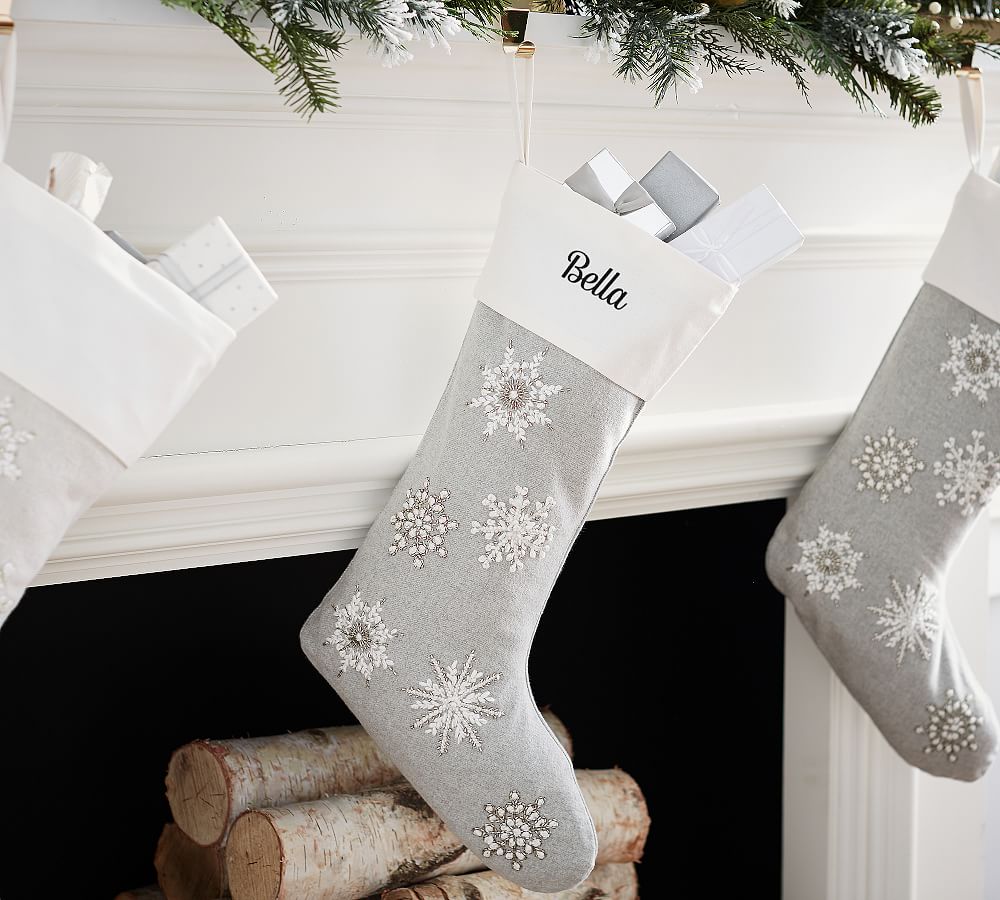 Beaded Snowflake Stockings | Pottery Barn