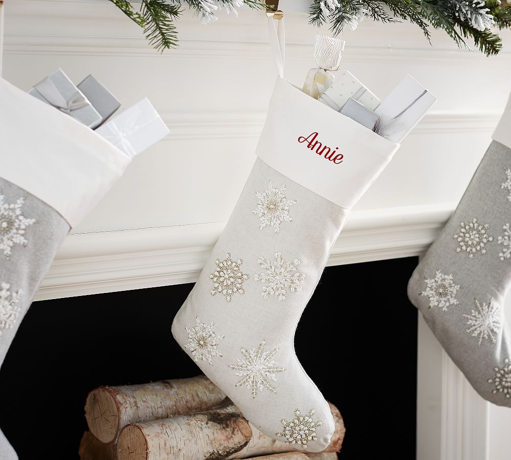 Beaded Snowflake Stockings | Pottery Barn