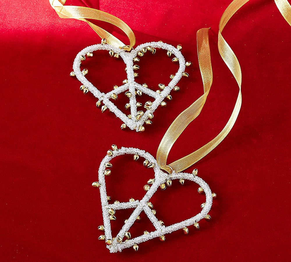 Jingle Bell Peace Sign Heart Christmas Ornament | Pottery Barn