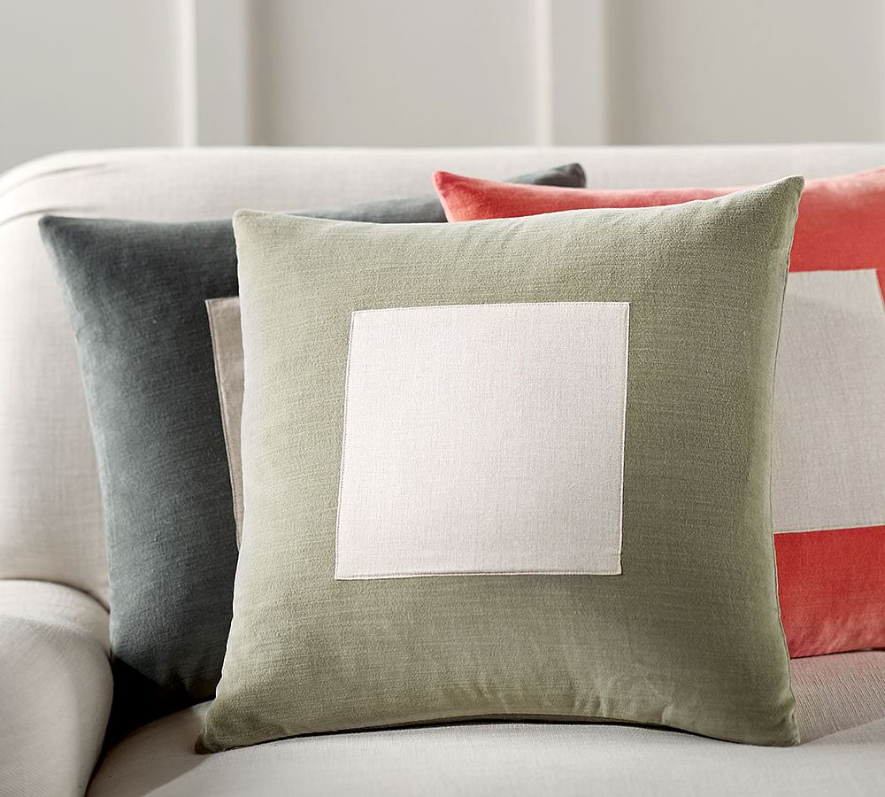 Velvet Pillow Cover with Monogrammable Patch | Pottery Barn