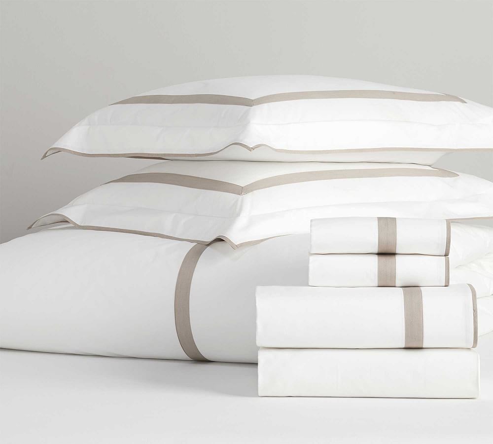 Morgan Banded 400-Thread Count Organic Percale Bedding Bundle | Pottery ...