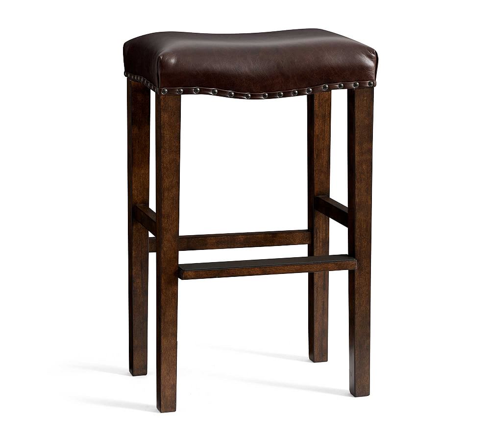 Manchester Backless Leather Stool | Pottery Barn