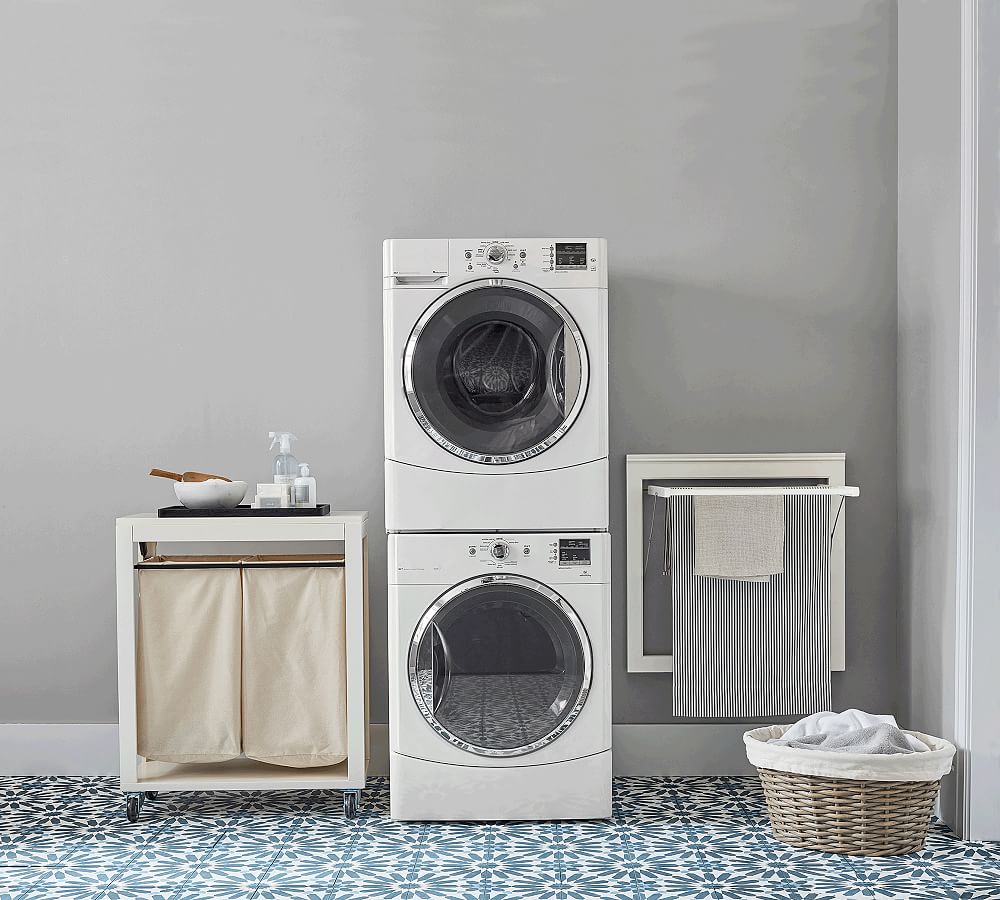 Medium Elevated Canvas Laundry Basket with Wheels | Pottery Barn