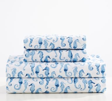 Seahorse Print Percale Sheet Set | Pottery Barn