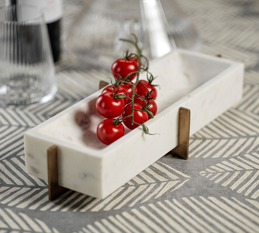 Bellem Handcrafted Marble Rectangle Tray On Brass Stand | Pottery Barn