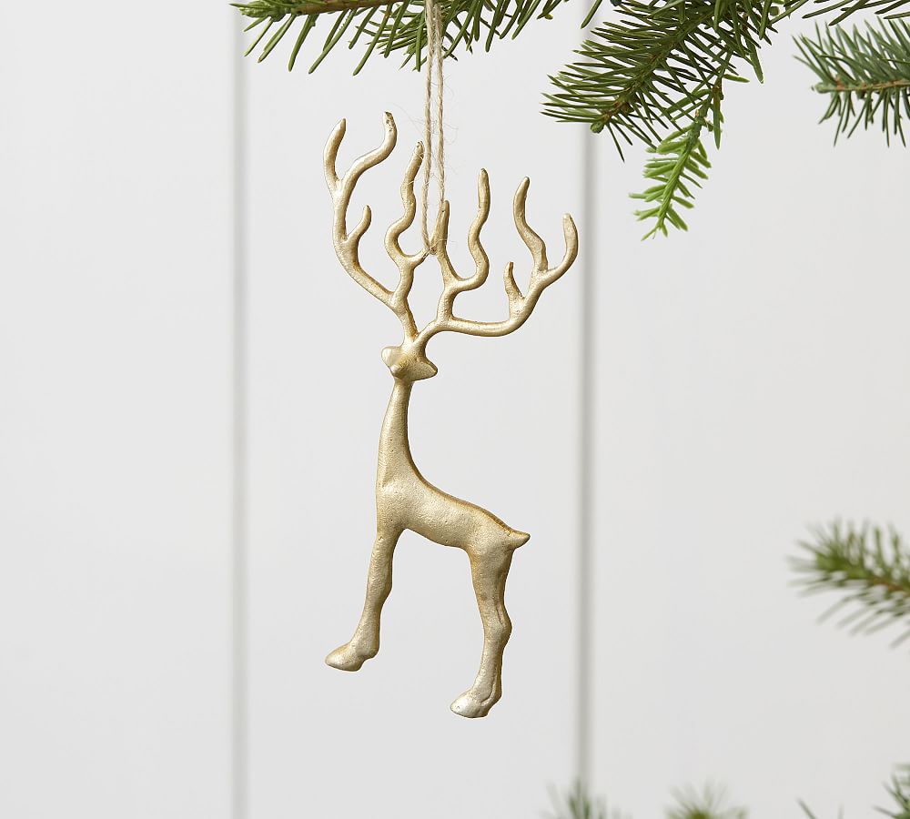 Brass Sculpted Reindeer Ornament | Pottery Barn