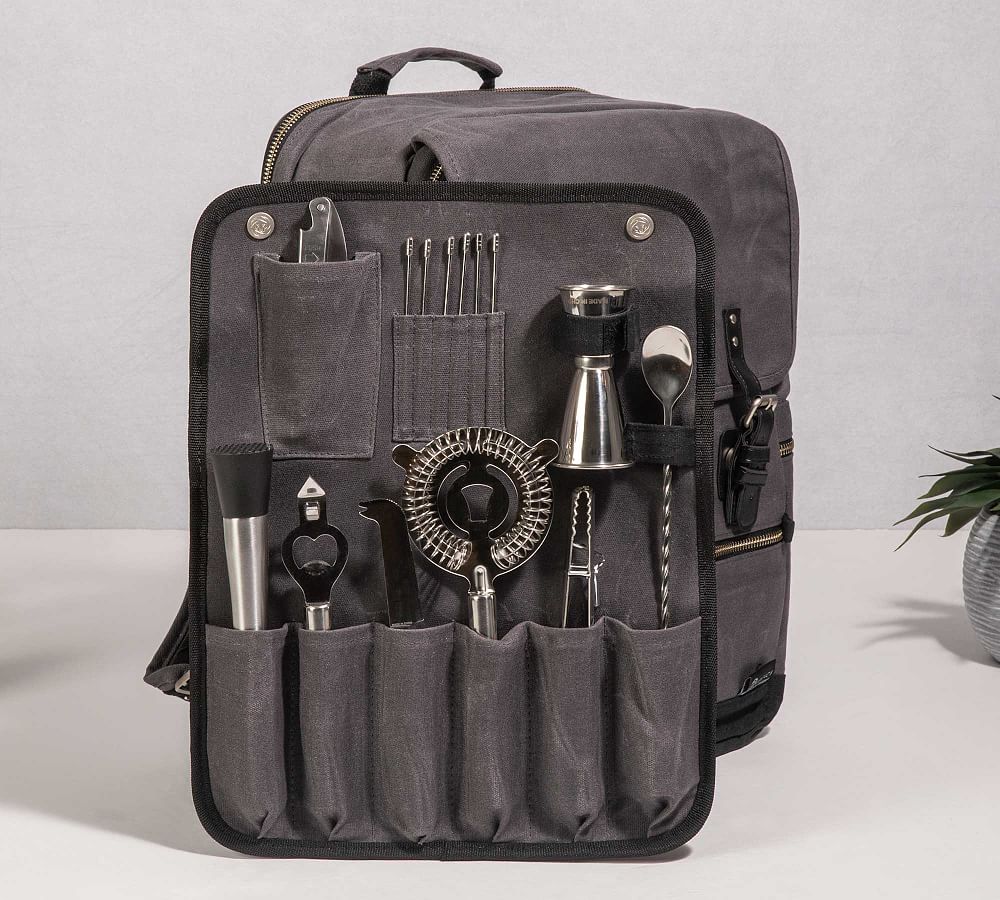 Waxed Canvas Bar Backpack Portable Cocktail Set | Pottery Barn