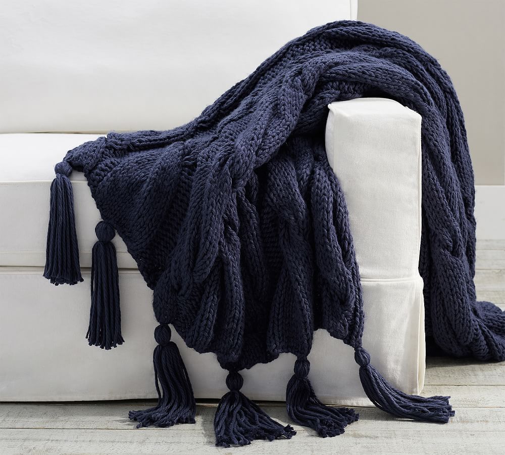 Bluma Chunky Knit Tassel Throw Blanket | Pottery Barn