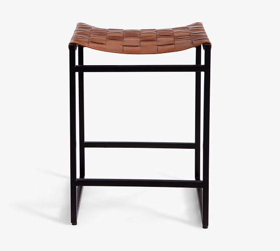Hardy Woven Leather Backless Stool | Pottery Barn