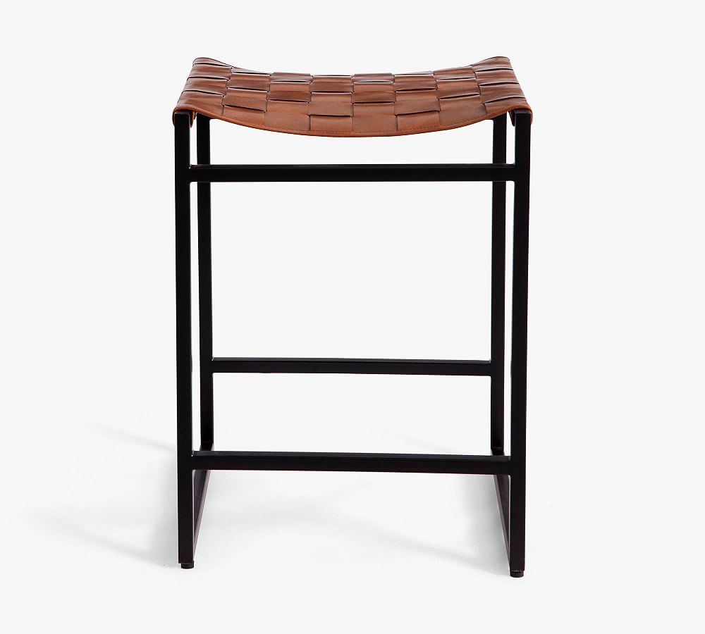 Hardy Woven Leather Backless Stool | Pottery Barn
