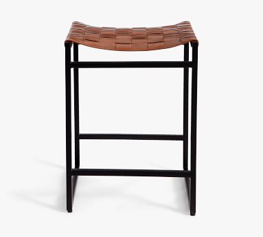 Hardy Woven Leather Backless Stool | Pottery Barn