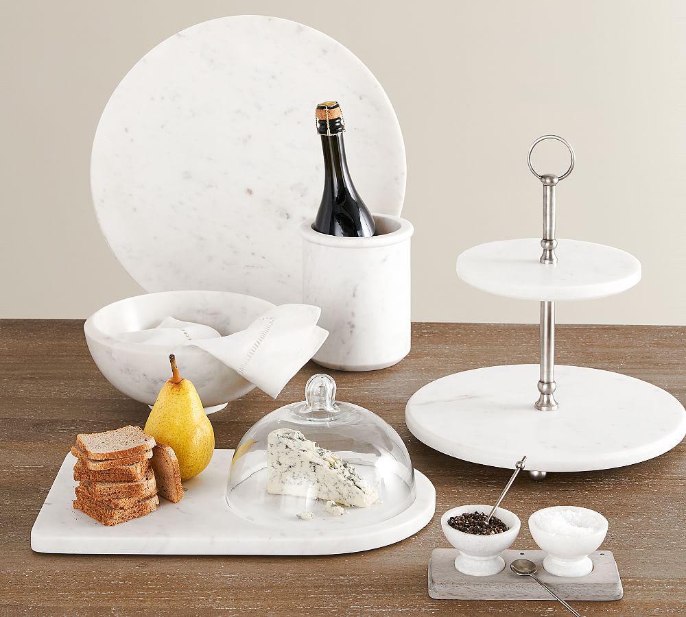 White Marble Glass Domed Cheese Board | Pottery Barn