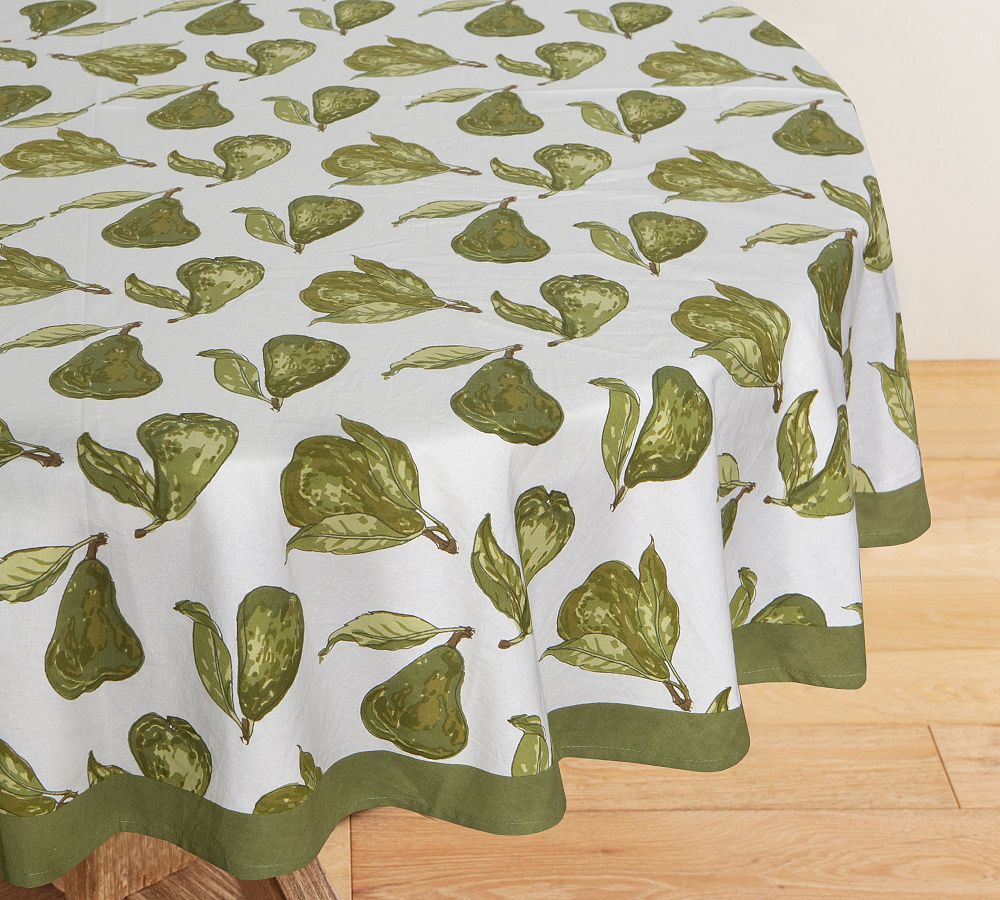 Pear Blockprint Cotton Round Tablecloth | Pottery Barn