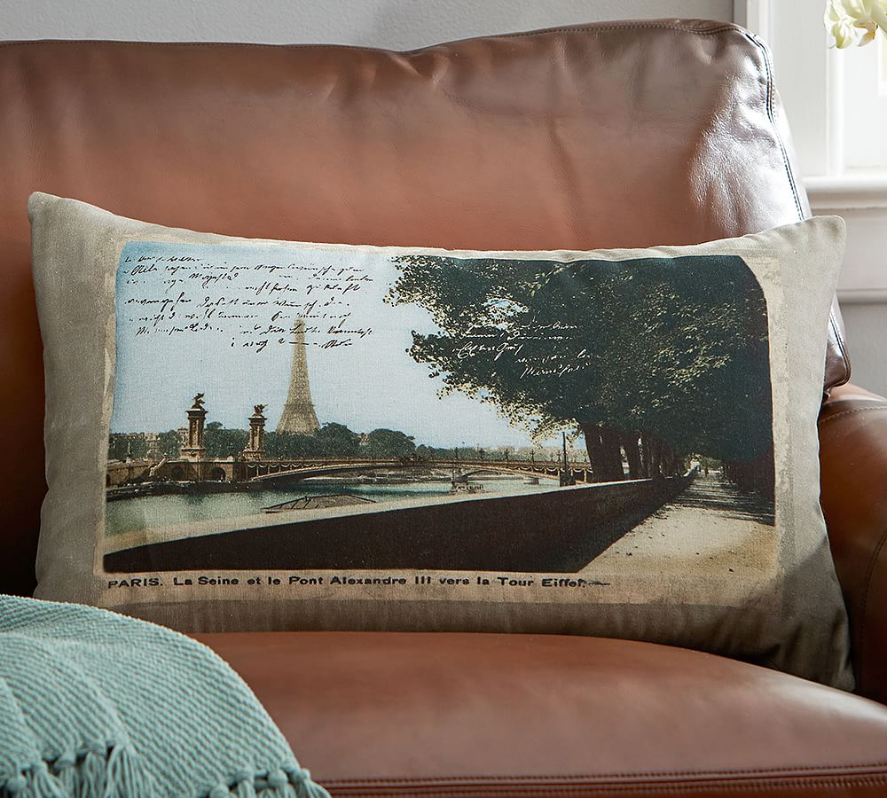Paris Postcard Print Lumbar Decorative Pillow Cover | Pottery Barn