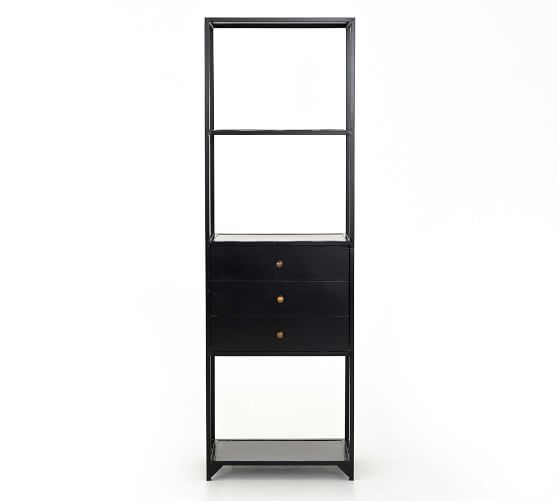 Harmon Metal Open Bookcase with Drawers | Pottery Barn