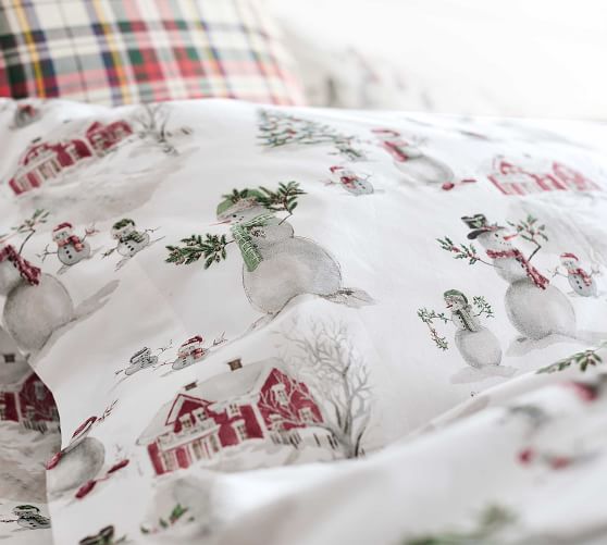 Snowman Organic Percale Sheet Set | Pottery Barn