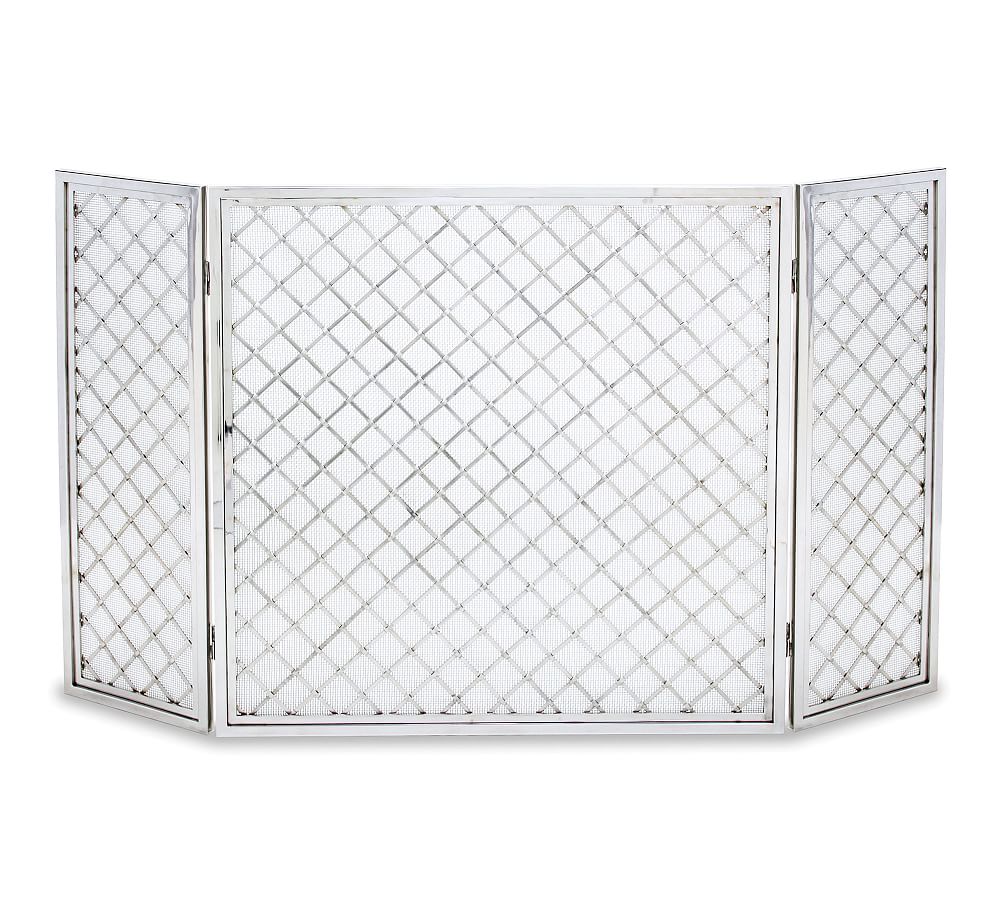 Hartwick Tri-Panel Fireplace Screen - Nickel | Pottery Barn