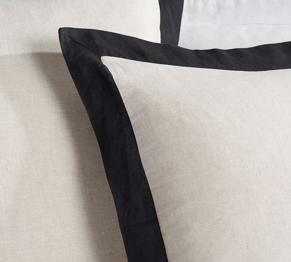 Belgian Flax Linen Border Sham - Flax/Black | Pottery Barn