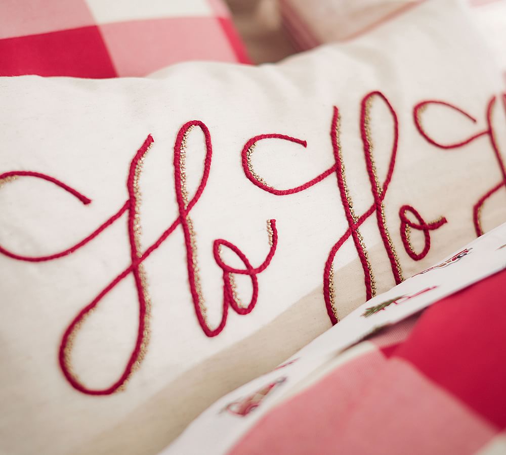 Ho Ho Ho Embroidered Pillow Cover | Pottery Barn