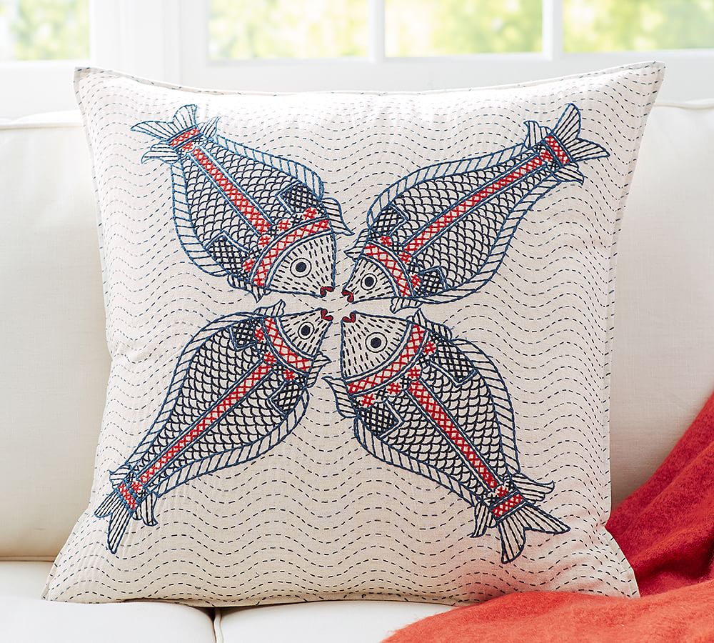 Kissing Fish Embroidered Decorative Pillow Cover | Pottery Barn