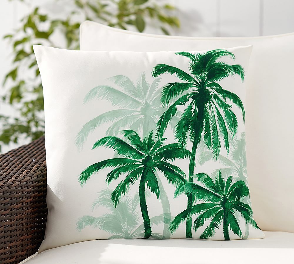 Palm Trees Print Outdoor Throw Pillow | Pottery Barn