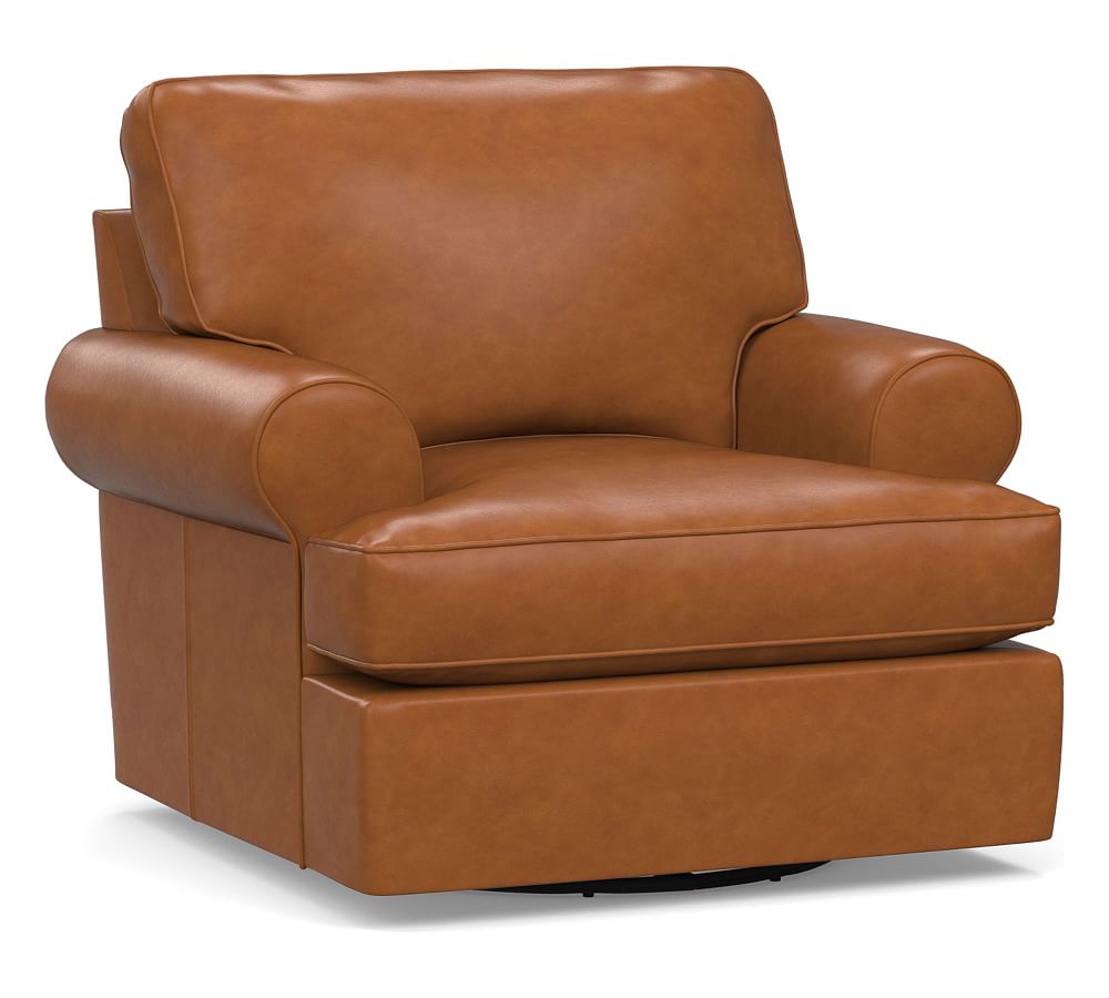 Buchanan Roll Arm Leather Swivel Armchair | Pottery Barn
