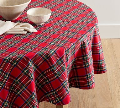 Stewart Plaid Cotton Round Tablecloth | Pottery Barn
