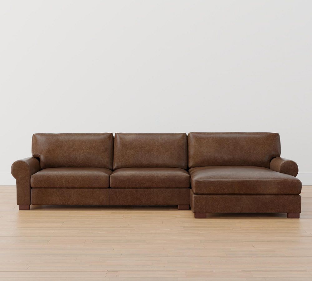 Turner Roll Arm Leather Sofa Chaise Sectional | Pottery Barn