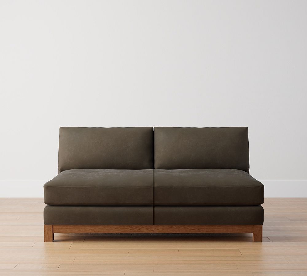 Build Your Own Jake Leather Sectional with Brindle Wood Base | Pottery Barn