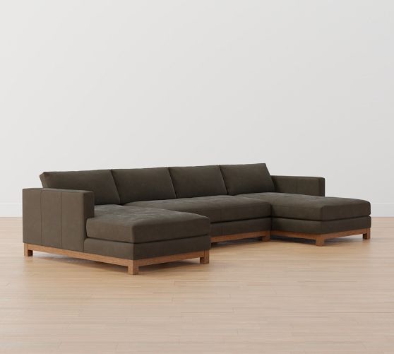 Jake Leather U-Shaped Chaise Sectional with Brindle Wood Base | Pottery ...