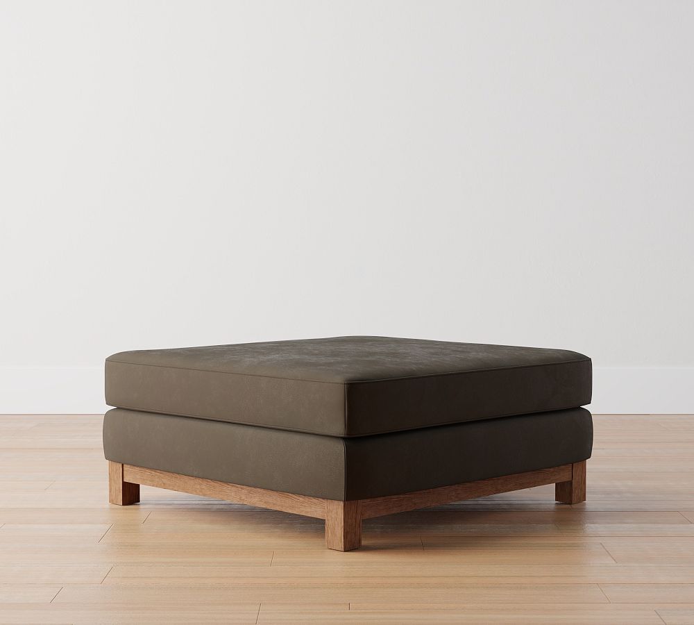 Jake Leather Sectional Ottoman with Brindle Wood Base | Pottery Barn