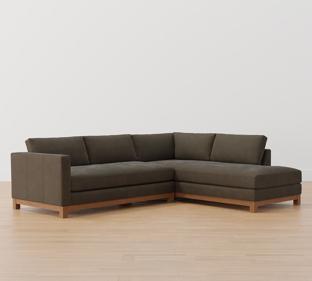 Jake Leather Return Bumper Sectional with Brindle Wood Base | Pottery Barn
