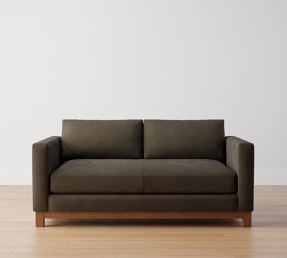 Jake Leather Sofa with Brindle Wood Base | Pottery Barn
