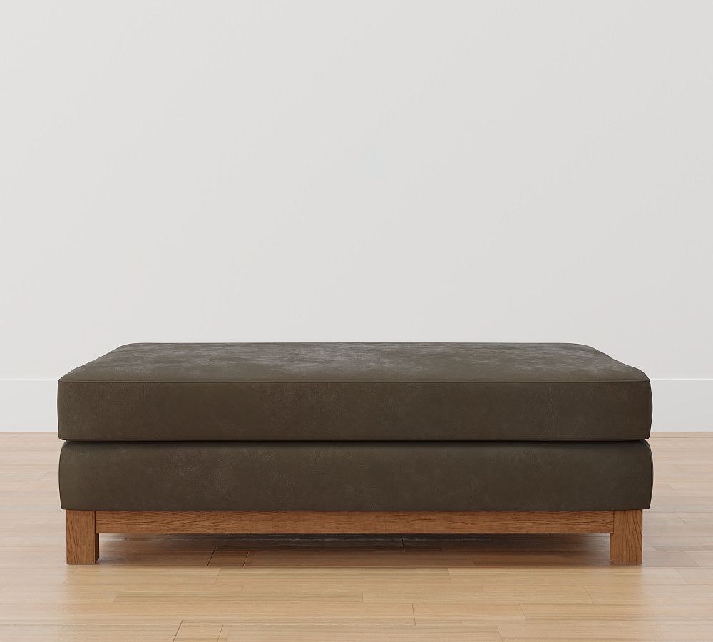 Jake Leather Modular Sectional Ottoman with Brindle Wood Base | Pottery ...