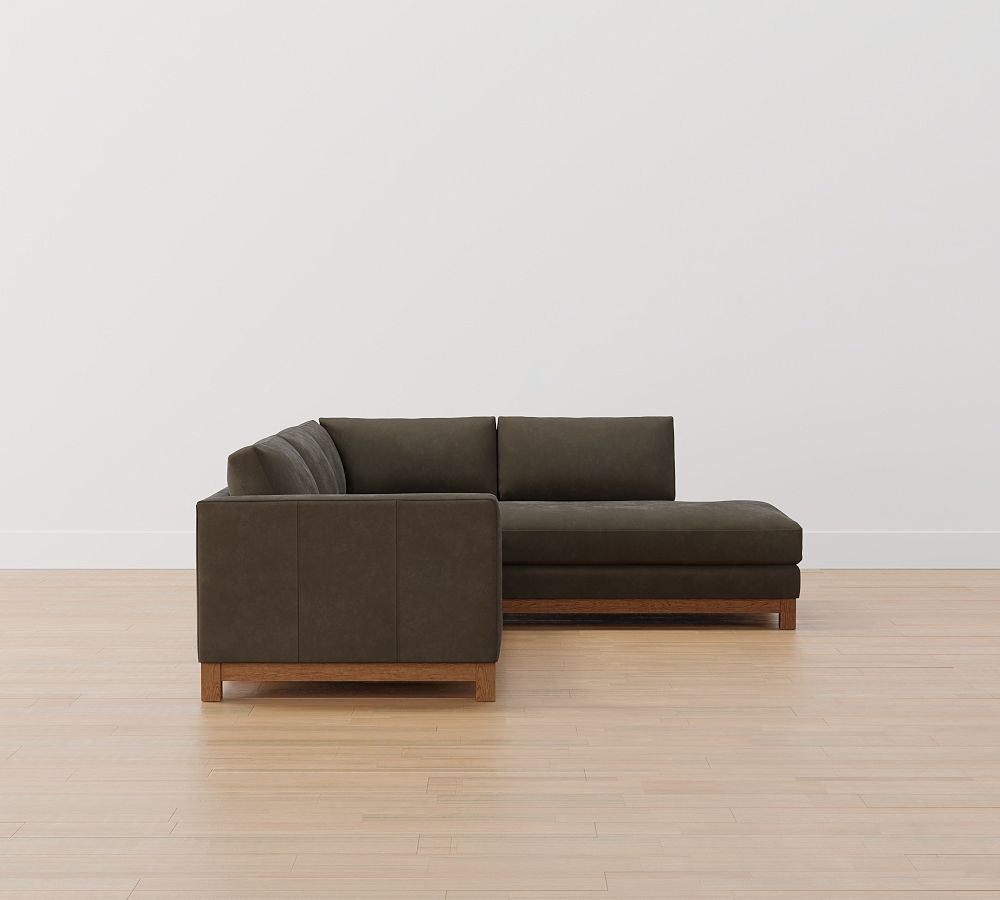 Jake Leather Return Bumper Sectional with Brindle Wood Base | Pottery Barn