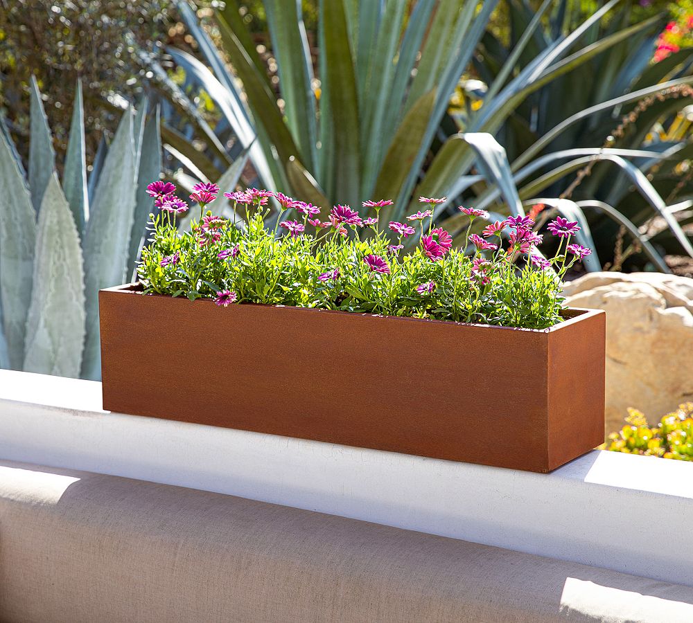 Trough Corten Steel Outdoor Planters | Pottery Barn