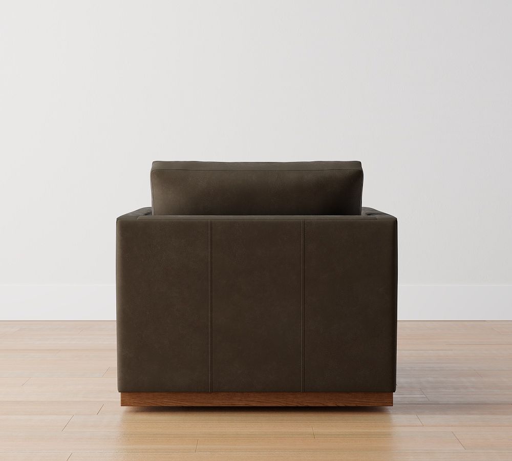 Jake Leather Swivel Armchair with Brindle Wood Base | Pottery Barn