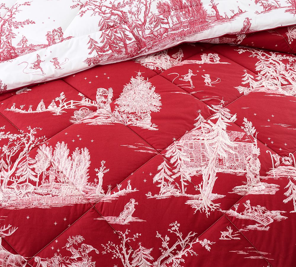 Santa Toile Reversible Percale Comforter | Pottery Barn