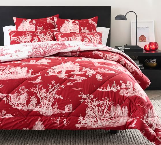 Santa Toile Reversible Percale Comforter | Pottery Barn