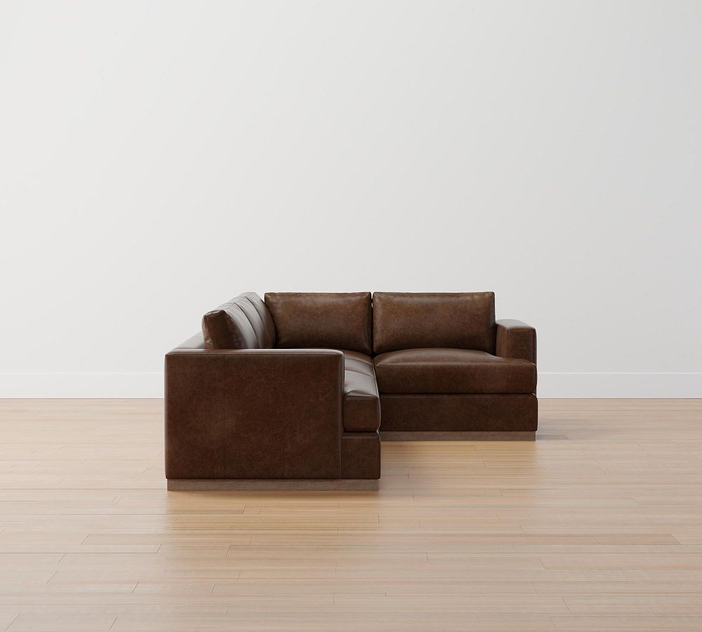 Carmel Recessed Square Arm Leather 3-Piece Corner Sectional with Wood ...